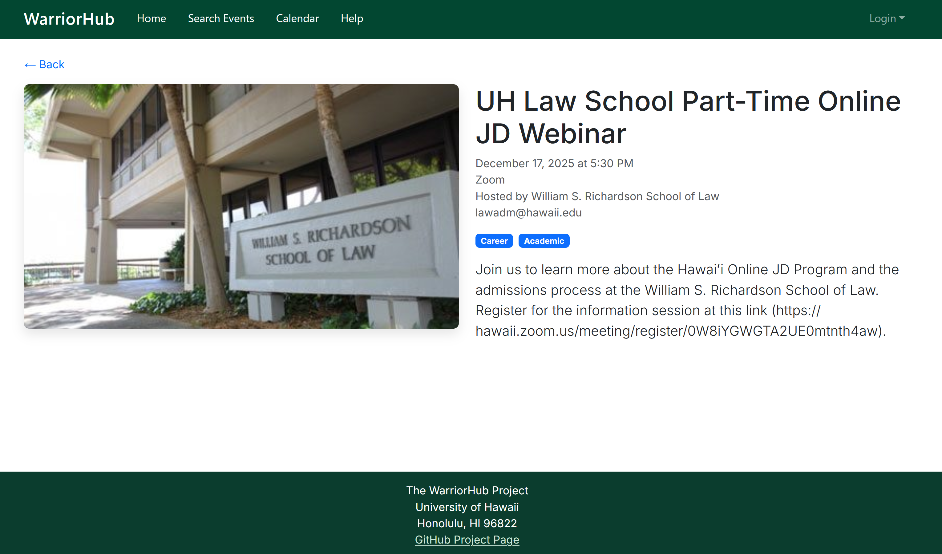 WarriorHub: UH Mānoa Event Scheduler | WarriorHub