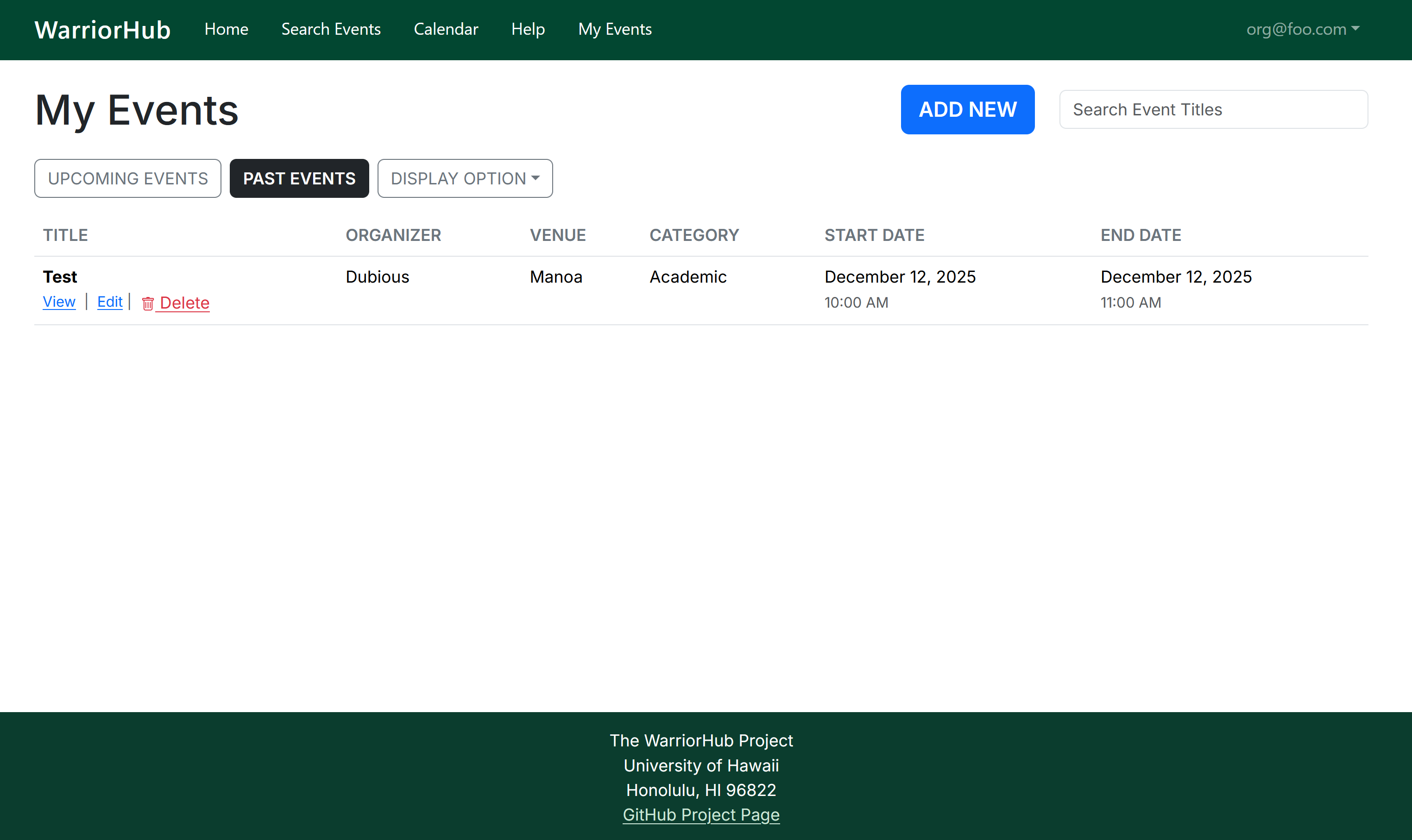 WarriorHub: UH Mānoa Event Scheduler | WarriorHub